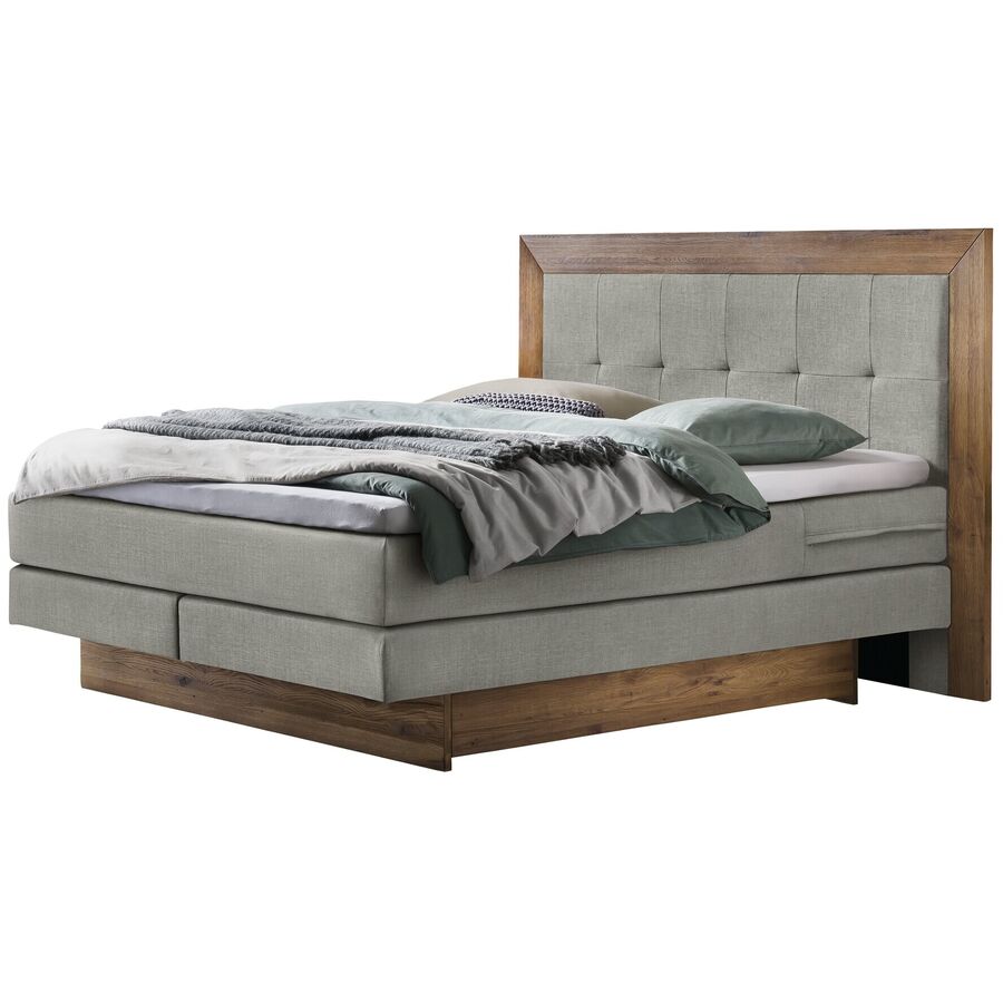 Lit boxspring Texas chêne Brun/gris L 180 P 200 H 133 cm Confort de ...